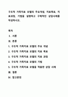 구조적 가족치료 모델의 주요개념, 치료목표, 치료과정, 기법을 설명하고 구체적인 상담사례를 작성하시오.-1페이지