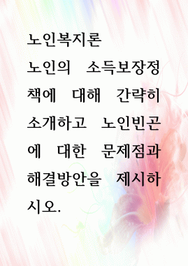 [ 노인의 소득보장정책에 대해 간략히 소개하고 노인빈곤에 대한 문제점과 해결방안을 제시하시오-1페이지