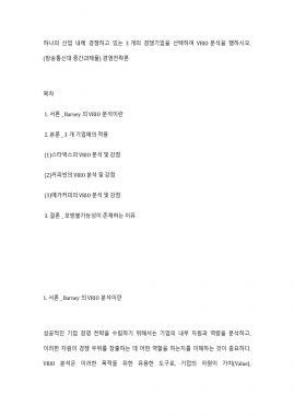 하나의 산업 내에 경쟁하고 있는 3개의 경쟁기업을 선택하여 VRIO분석을 행하시오. (방송통신대 중간과제물) 경영전략론-1페이지