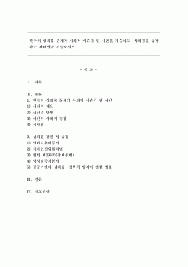 한국의 성희롱 문제가 사회적 이슈가 된 사건을 기술하고, 성희롱을 규정하는 관련법을 서술하시오.-1페이지