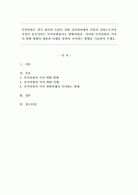 인적자원은 과거 관리의 측면이 강한 인사관리에서 인력의 자원으로서의 가치가 중요시되는 인적자원관리로 변화되었다. 이러한 인적자원의 가치의 변화 방향의 내용과 사례를 통하여 시사하는 방향을 기술하여 주세요.-1페이지