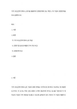 가치 곡선(전략 캔버스) 분석을 활용하여 경쟁관계에 있는 특정 2개 기업의 경쟁전략을 비교 설명하시오.-1페이지