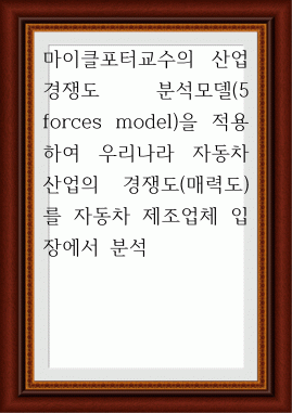 마이클포터교수의 산업경쟁도 분석모델(5 forces model)을 적용하여 우리나라 자동차 산업의 경쟁도(매력도)를 자동차 제조업체 입장-1페이지