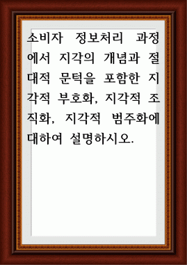 소비자 정보처리 과정에서 지각의 개념과 절대적 문턱을 포함한 지각적 부호화, 지각적 조직화, 지각적 범주화에 대하여 설명-1페이지