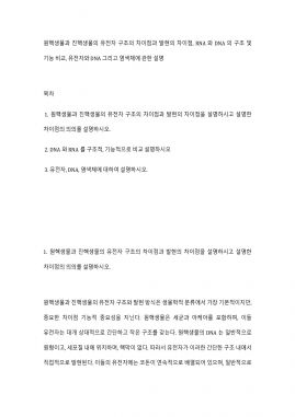 원핵생물과 진핵생물의 유전자 구조의 차이점과 발현의 차이점, RNA와 DNA의 구조 및 기능 비교, 유전자와 DNA 그리고 염색체에 관한 설명-1페이지