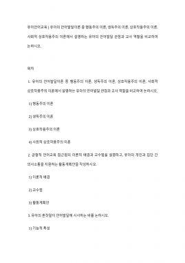 유아언어교육 ) 유아의 언어발달이론 중 행동주의 이론, 생득주의 이론, 상호작용주의 이론, 사회적 상호작용주의 이론에서 설명하는 유아의 언어발달 관점과 교사 역할을 비교하여 논하시오.-1페이지