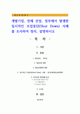 개별기업, 전체 산업, 정부에서 발생한 일시적인 조업중단(Shut Down) 사례를 조사하여 정리, 설명하시오-1페이지