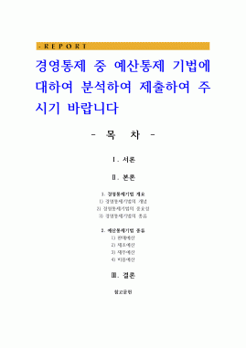 경영통제 중 예산통제 기법에 대하여 분석하여 제출하여 주시기 바랍니다-1페이지