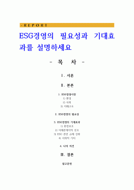 ESG경영의 필요성과 기대효과를 설명하세요-1페이지