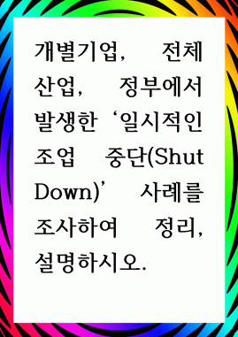 [ 개별기업, 전체 산업, 정부에서 발생한 일시적인 조업 중단(Shut Down) 사례를 조사 ]-1페이지