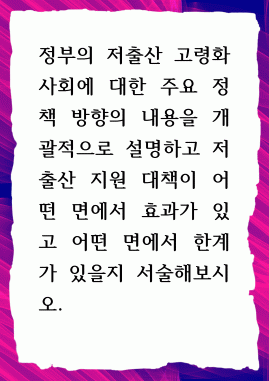 [ 정부의 저출산 고령화 사회에 대한 주요 정책 방향의 내용을 개괄적으로 설명하고 저출산 지원 대책 ]-1페이지