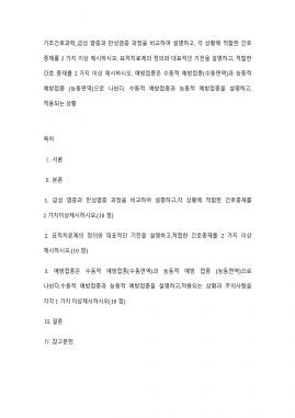 기초간호과학_급성 염증과 만성염증 과정을 비교하여 설명하고, 각 상황에 적합한 간호 중재를 2가지 이상 제시하시오. 표적치료제의 정의와 대표적인 기전을 설명하고, 적합한 간호 중재를 2가지 이상 제시하시오. 예방접종은 수동적 예방접종(수동면역)과 능동적 예방접종 (능동면역)으로 나뉜다. 수동적 예방접종과 능동적 예방접종을 설명하고, 적용되는 상황-1페이지