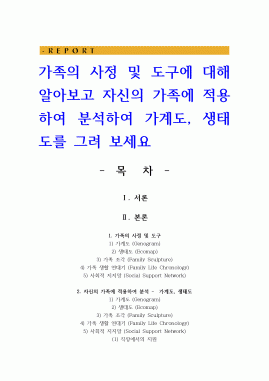 가족의 사정 및 도구에 대해 알아보고 자신의 가족에 적용하여 분석하여 가계도, 생태도를 그려 보세요-1페이지