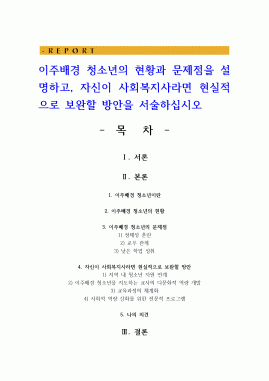 이주배경 청소년의 현황과 문제점을 설명하고, 자신이 사회복지사라면 현실적으로 보완할 방안을 서술하십시오-1페이지