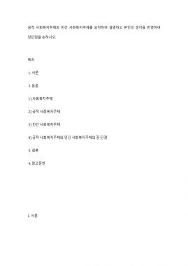 공적 사회복지주체와 민간 사회복지주체를 요약하여 설명하고 본인의 생각을 반영하여 장단점을 논하시오.-1페이지