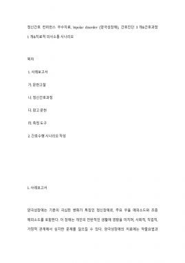 정신간호 컨퍼런스 우수자료, bipolar disorder (양극성장애), 간호진단 3개&간호과정 1개&치료적 의사소통 시나리오-1페이지