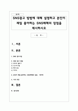 SNS광고 방법에 대해 설명하고 본인이 제일 좋아하는 SNS매체의 장점을 제시하시오-1페이지