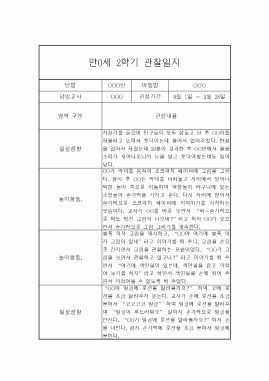 만0세 2학기 놀이 일상영역 관찰일지 및 발달평가- 평가제 관찰일지-1페이지