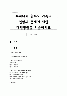 우리나라 한부모 가족의 현황과 문제에 대한 해결방안을 서술하시오-1페이지