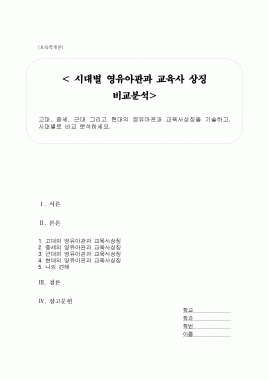 고대, 중세, 근대 그리고 현대의 영유아관과 교육사상징을 기술하고, 시대별로 비교 분석하세요-1페이지