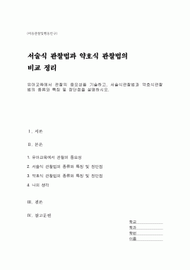 유아교육에서 관찰의 중요성을 기술하고, 서술식관찰법과 약호식관찰법의 종류와 특징 및 장단점을 설명하시오-1페이지