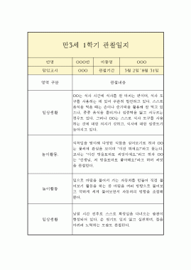 만3세 상반기(1학기) 관찰일지 (평가인증A 일상놀이 관찰일지/1학기 총평 첨부)-1페이지