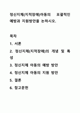 정신지체(지적장애)아동의 포괄적인 예방과 지원방안을 논하시오.-1페이지