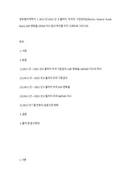 글로벌지역투자 ) 2013년-2022년 8월까지 미국의 기준금리(Effective Federal Funds Rate), GDP 변화율, SP500 지수 등의 추이를 각각 그래프로 그리시오.-1페이지