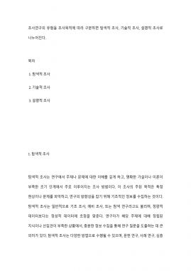 조사연구의 유형을 조사목적에 따라 구분하면 탐색적 조사, 기술적 조사, 설명적 조사로 나누어진다.-1페이지