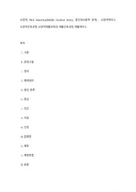 뇌경색, MCA Infarction(Middle Cerebral Artery, 중간대뇌동맥 경색) , 뇌경색케이스, 뇌경색간호과정, 뇌경색재활의학과, 재활간호과정, 재활케이스-1페이지