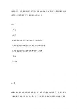 아동복지론 ) 아동발달에 대한 이론적 관점을 비교하고, 각 발달이론이 아동양육에 대해 제공하는 시사점이 무엇인지에 대해 논의해 봅니다.-1페이지