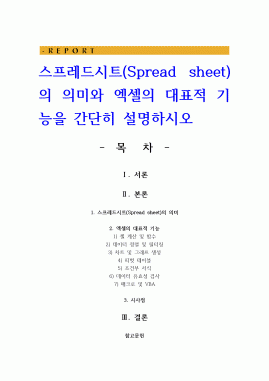 스프레드시트(Spread sheet)의 의미와 엑셀의 대표적 기능을 간단히 설명하시오-1페이지