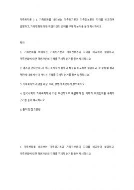 가족복지론 ) 1. 가족변화를 바라보는 가족위기론과 가족진보론의 차이를 비교하여 설명하고, 가족변화에 대한 학생자신의 견해를 구체적 논거를 들어 제시하시오 (2)-1페이지