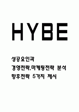 하이브 HYBE 성공요인과 경영전략,마케팅전략 사례분석 및 하이브를 위한 향후 전략 5가지 제시-1페이지