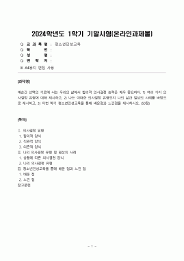 [청소년인성교육] 매순간 선택의 기로에 서는 우리의 삶에서 합리적 의사결정 능력은 매우 중요하다. 여러 가지 의사결정 유형에 대해 제시하고, 나는 어떠한 의사결정 유형인지-1페이지