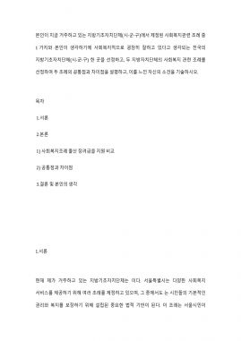 본인이 지금 거주하고 있는 지방기초자치단체(시·군·구)에서 제정된 사회복지관련 조례 중 1가지와 본인이 생각하기에 사회복지적으로 굉장히 잘하고 있다고 생각되는 전국의 지방기초자치단체(시·군·구) 한 곳을 선정하고, 두 지방자치단체의 사회복지 관련 조례를 선정하여 두 조례의 공통점과 차이점을 설명하고, 이를 느낀 자신의 소견을 기술하시오.-1페이지