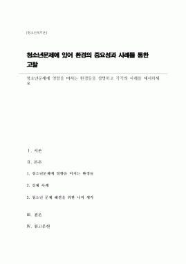 (A+)청소년문제에 영향을 미치는 환경들을 설명하고 각각의 사례를 제시하세요-1페이지