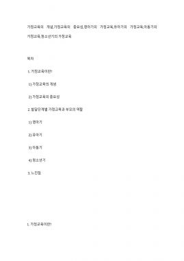 가정교육의 개념,가정교육의 중요성,영아기의 가정교육,유아기의 가정교육,아동기의 가정교육,청소년기의 가정교육-1페이지