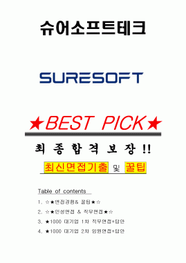 슈어소프트테크 면접기출(최신)+꿀팁[최종합격!] +1000대기업 1차 직무면접 + 2차 임원면접 최종합격자 답안-1페이지