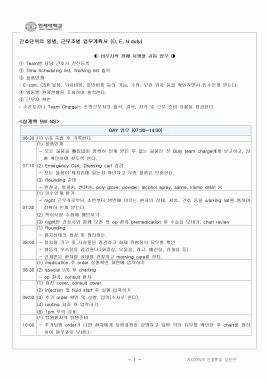 간호단위의 일별, 근무조별 업무계획서-1페이지