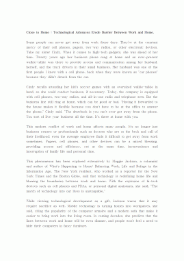 Close to Home : Technological Advances Erode Barrier Between Work and Home.-1페이지