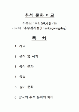 추석 문화 비교 (한국의 추석과 미국의 추수감사절)-1페이지