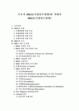 [우호적 M&A][우호적 기업인수합병][적대적 M&A][적대적 기업인수합병]우호적 M&A(기업인수합병)와 적대적 M&A(기업인수합병)(M&A방어전략, 실패한 M&A 사례, 기업가치평가방법 한계점, 기업인수합병)-1페이지
