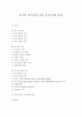 [위기][위기관리][위기관리 사례][선진기업]위기와 위기관리 심층 분석(사례 중심)(위기의 유형, 위기의 기능, 위기의 예측기법, 선진기업의 위기관리 사례, 위기, 위기관리, 위기예측, 선진기업, 위기관리 사례)-1페이지
