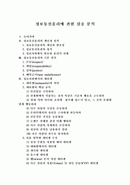 [정보통신윤리]정보통신윤리에 관한 심층 분석(정보통신윤리의 개념과 성격, 정보통신윤리의 기본 원칙, 정보사회에서의 네티켓, 사이버 공간상의 역기능의 유형, 정보통신윤리와 인터넷 내용등급제)-1페이지