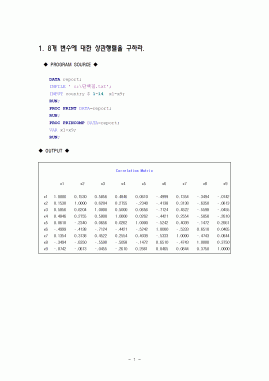 상관행렬분석 (다변량 통계분석)-1페이지