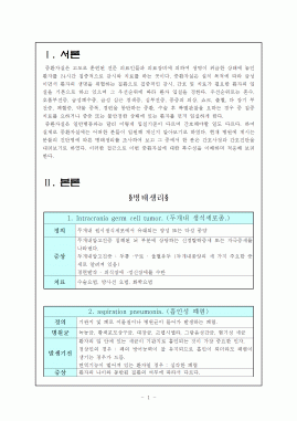 중환자실에 입원한 환자분들의 병명조사와 케이스 조사-1페이지