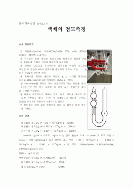 액체의 점도측정 결과보고서-1페이지