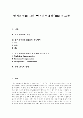 [인적자원][HR][인적자원개발][HRD]인적자원(HR)과 인적자원개발(HRD) 고찰(인적자원(HR) 개념, 인적자원개발(HRD)의 활동영역, 인적자원개발(HRD) 전문가의 35가지 역량, 향후 교육의 방향)(인적자원)-1페이지
