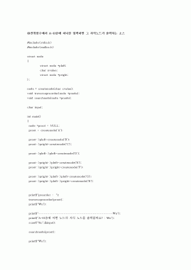 전위함수에서 A~H중에 하나를 입력하면 그 자식노드가 출력되는 소스 & 실행화면-1페이지
